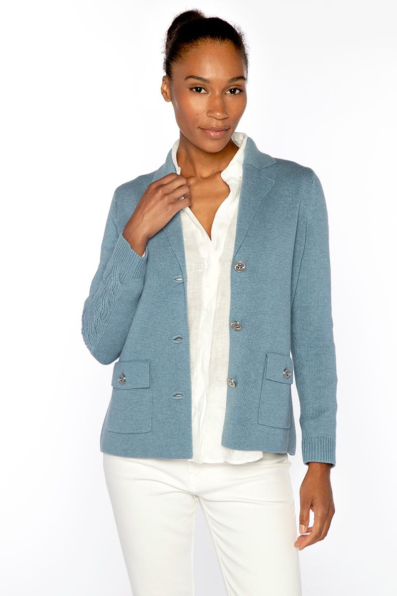 CABLE SLEEVE NOTCH COLLAR CARDIGAN – Kinross Cashmere